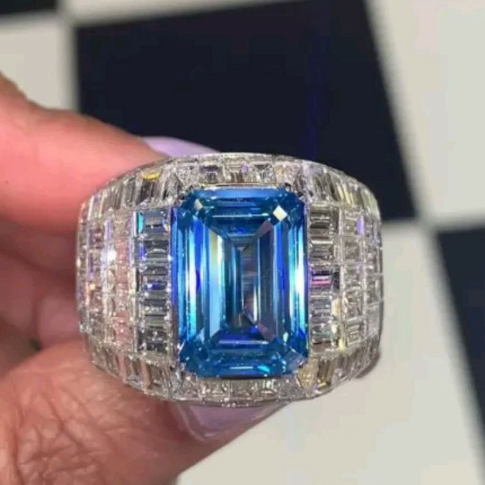 10ct Invisible Setting Emerald Cut Blue Sapphire Ring… - Gem